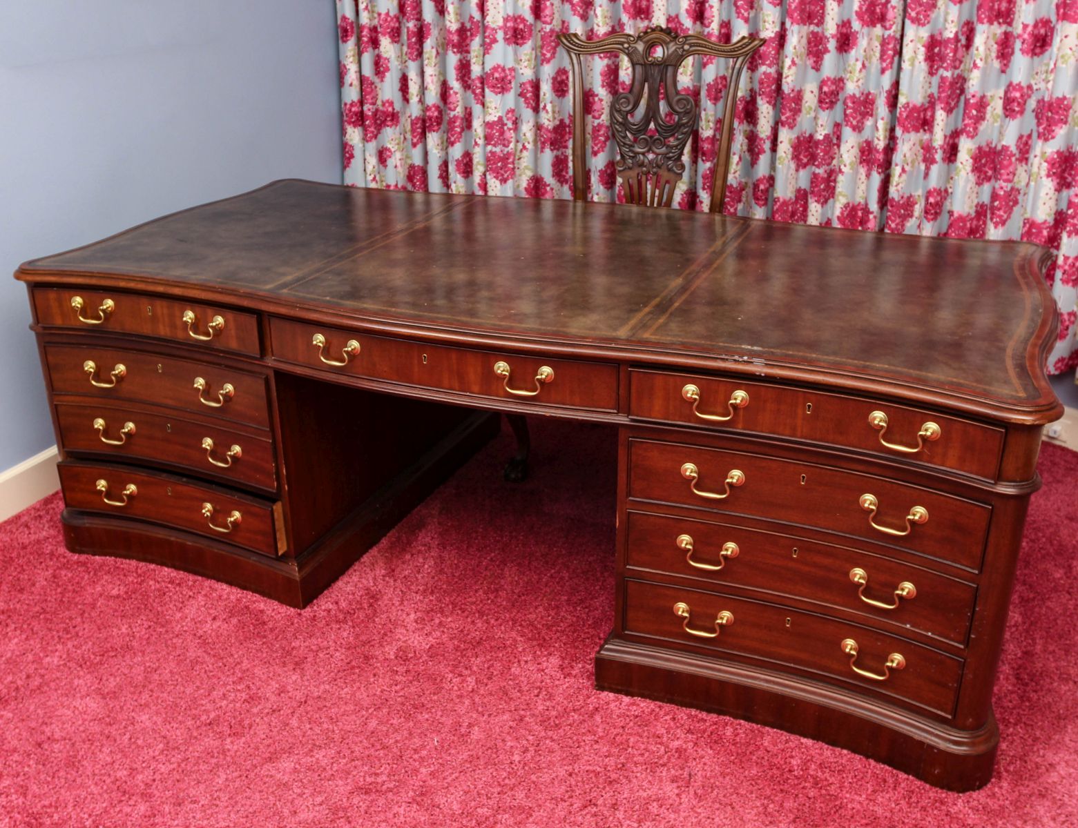 #2502: A MASSIVE BAKER MAHOGANY PARTNER'S DESK